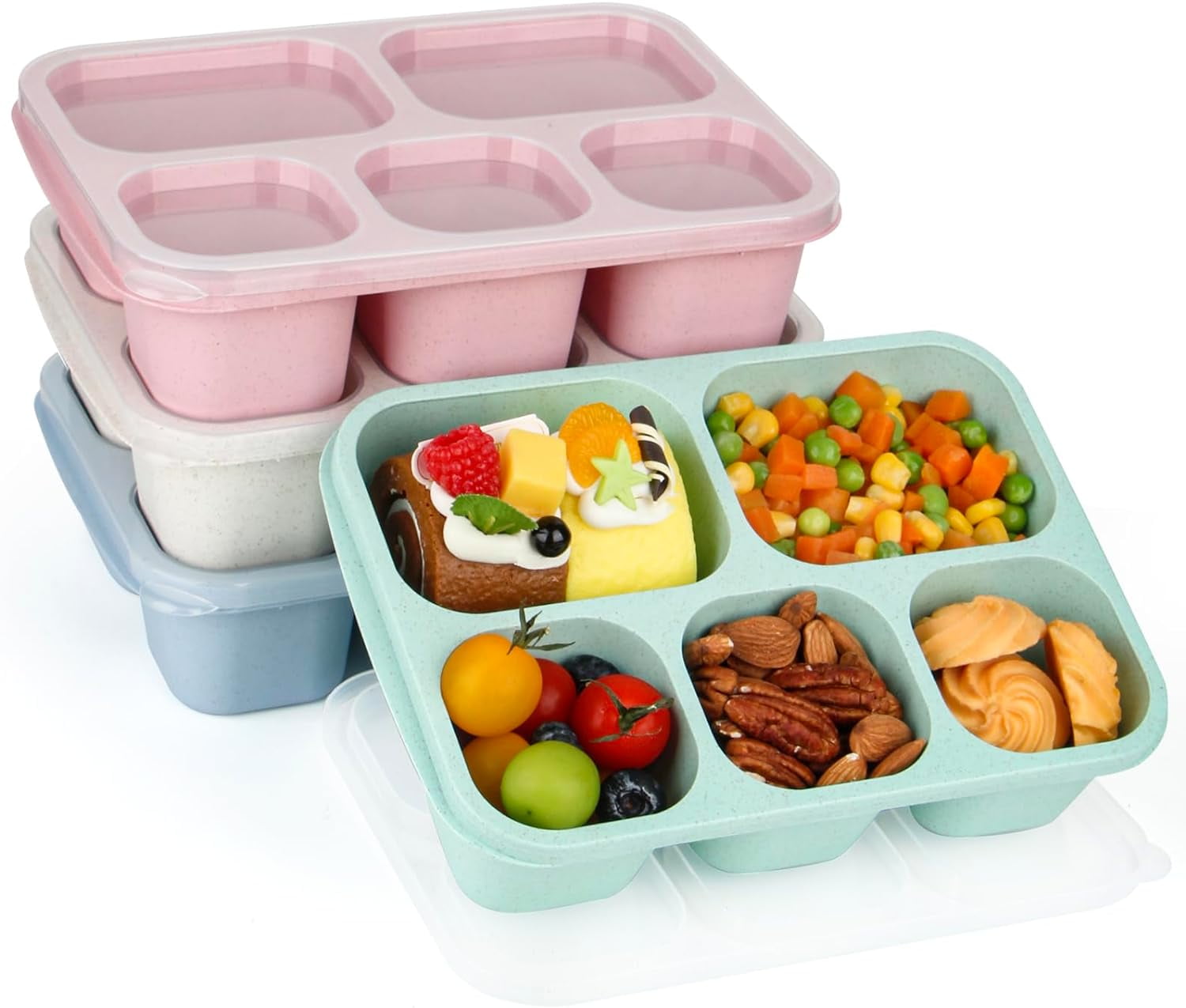 Bento Lunch Boxes - Reusable 5-Compartment Food Lunchables Containers ...