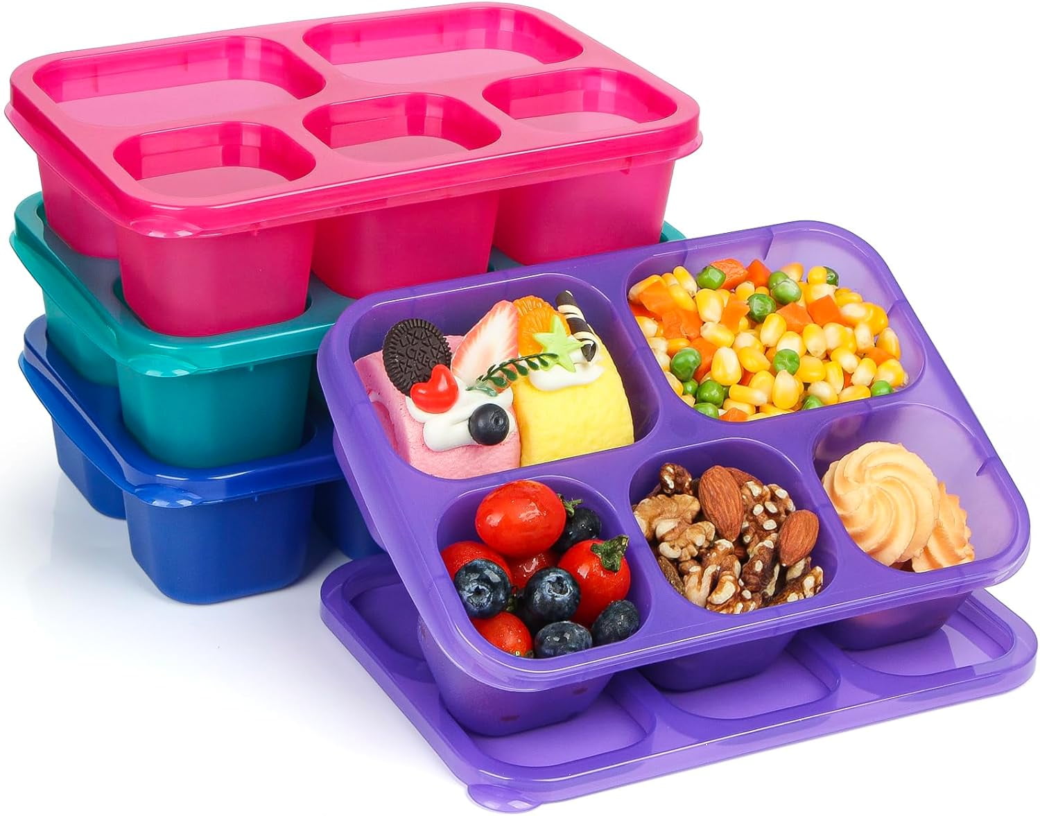 Bento Lunch Boxes - Reusable 5-Compartment Food Lunchables Containers ...