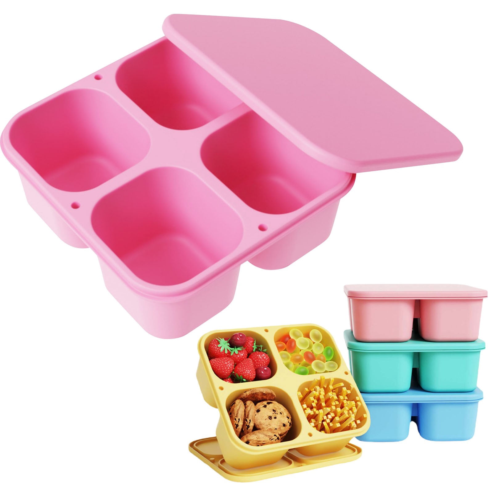 Bento Snack Box 4 Compartment Lunch Container BPA Free Wheat Straw Food ...