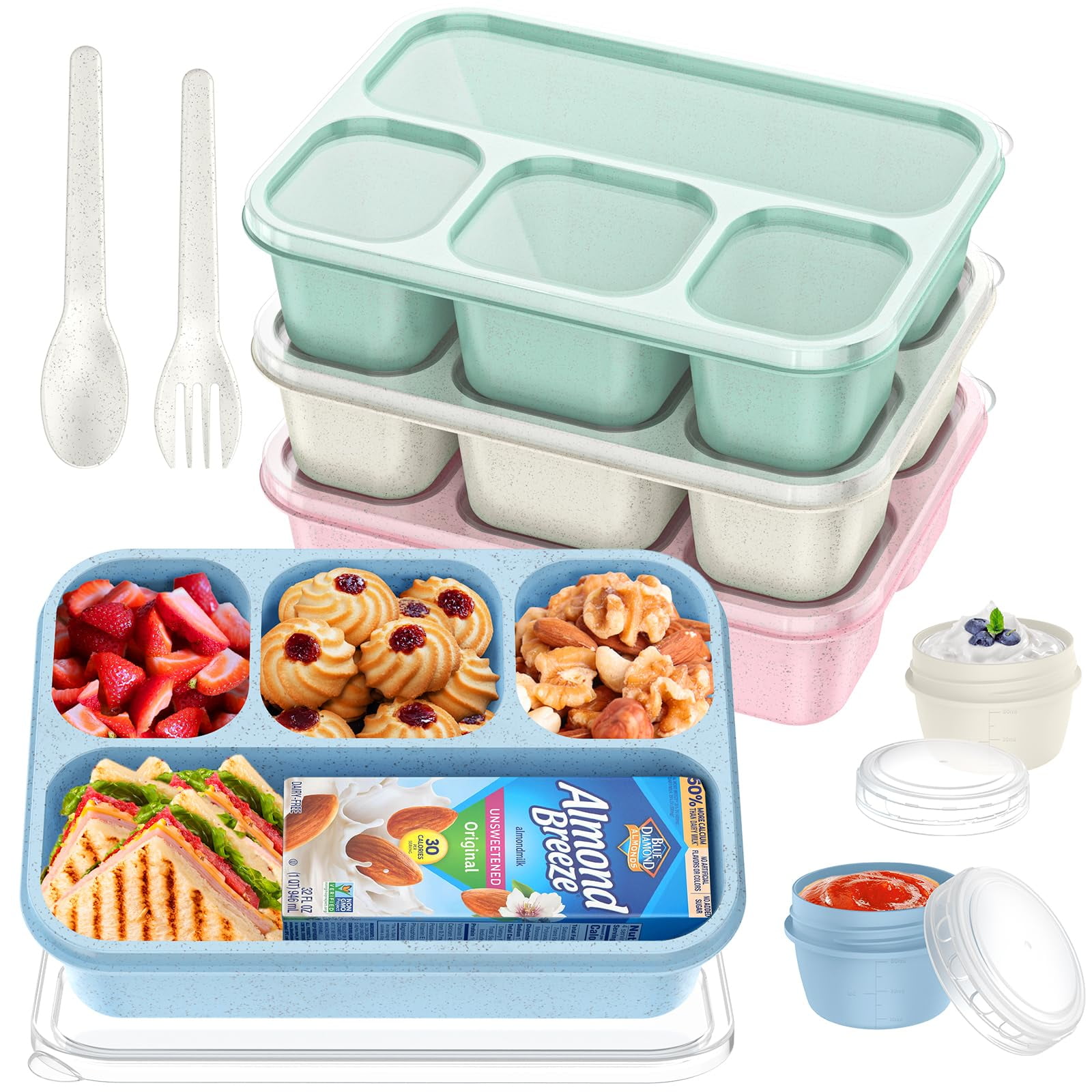 Bento Snack Box Container, 4 Pack Compartment Lunch Containers with ...