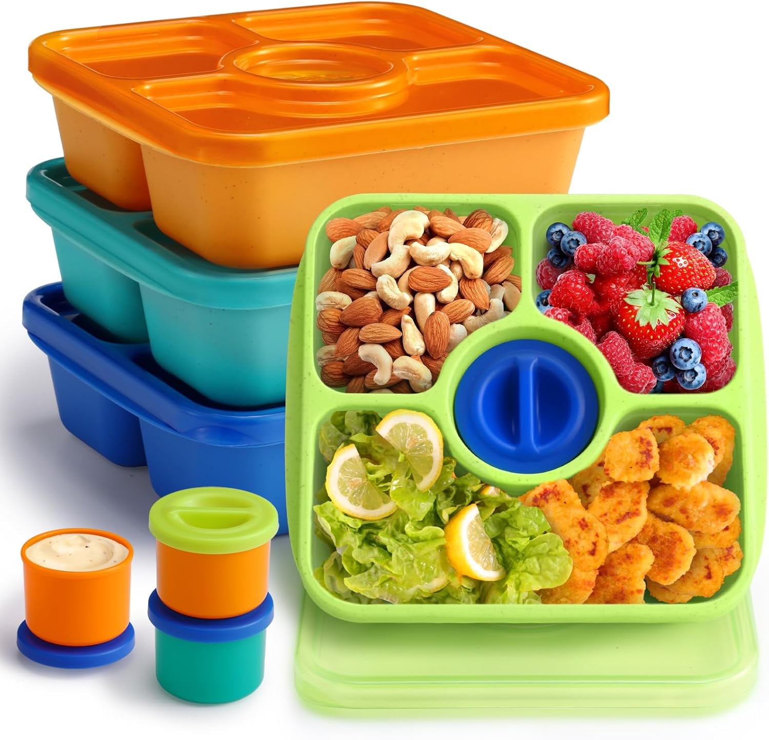 Bento Snack Box Containers for Adults Kids, 4 Pack Lunchable Meal Prep Containers Reusable ...
