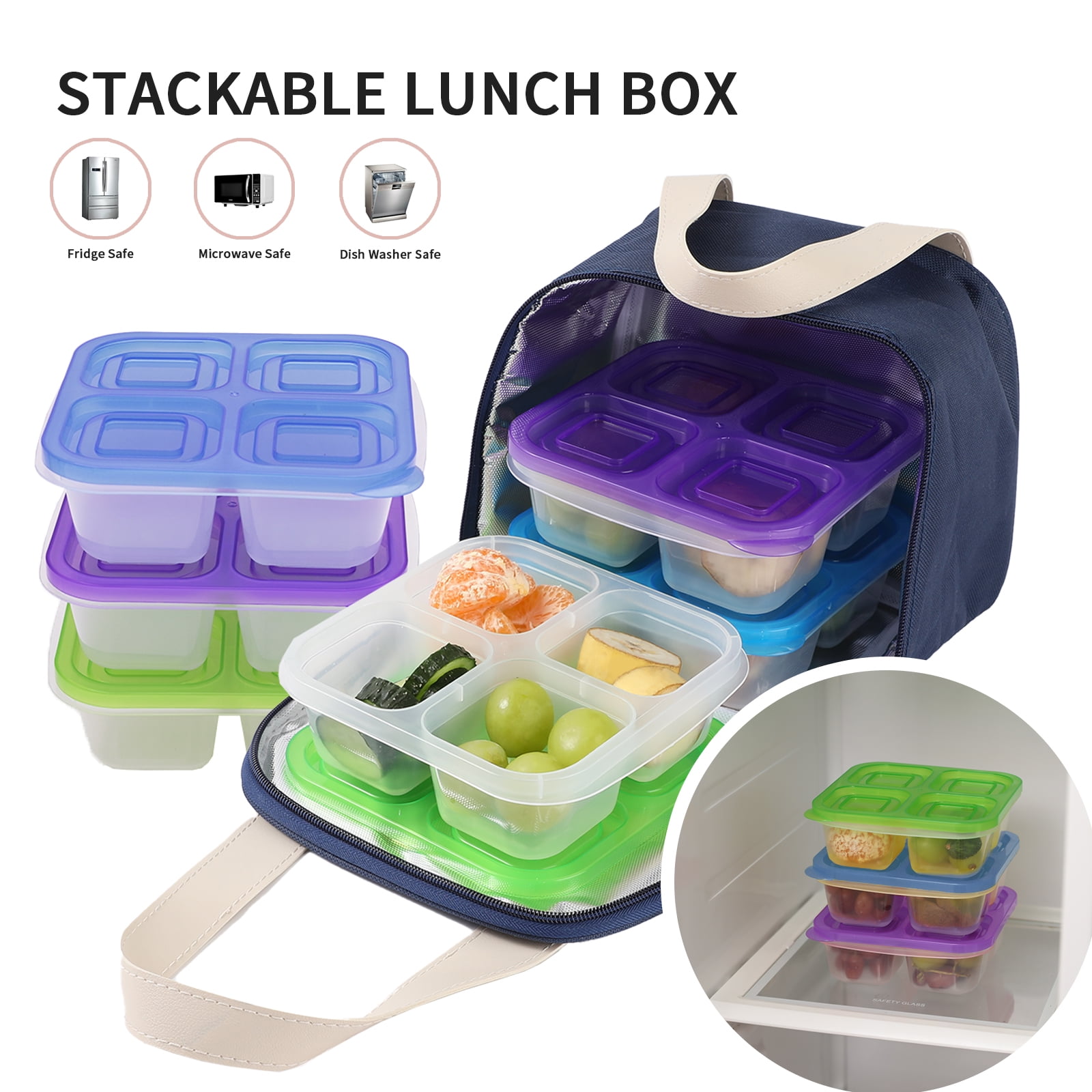 Bento Snack Boxes With Lunch Bag Reusable 4-Compartment Bento Snack ...