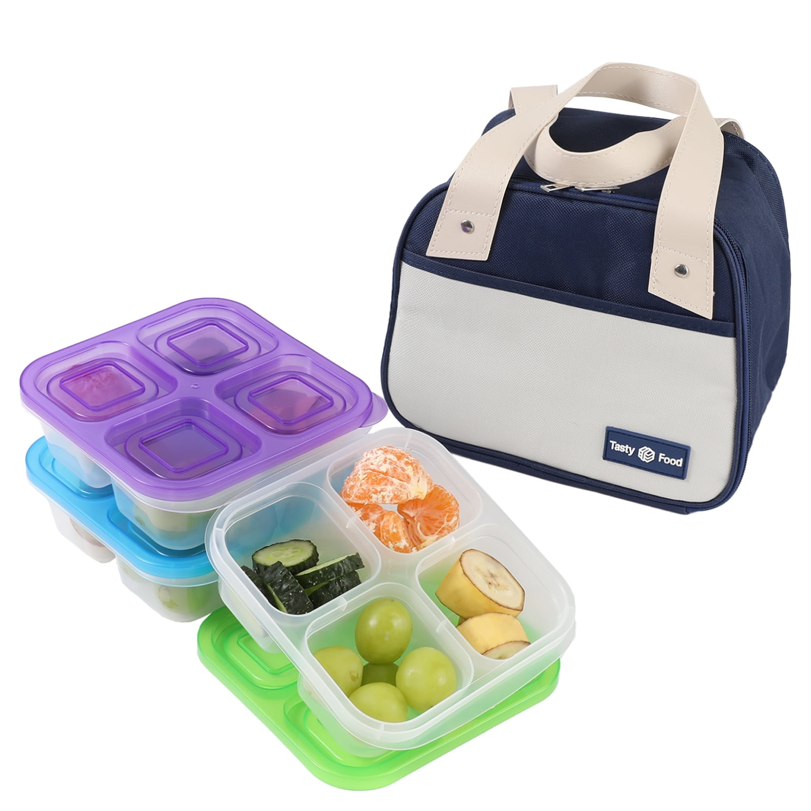 Bento Snack Boxes With Lunch Bag Reusable 4-Compartment Bento Snack ...