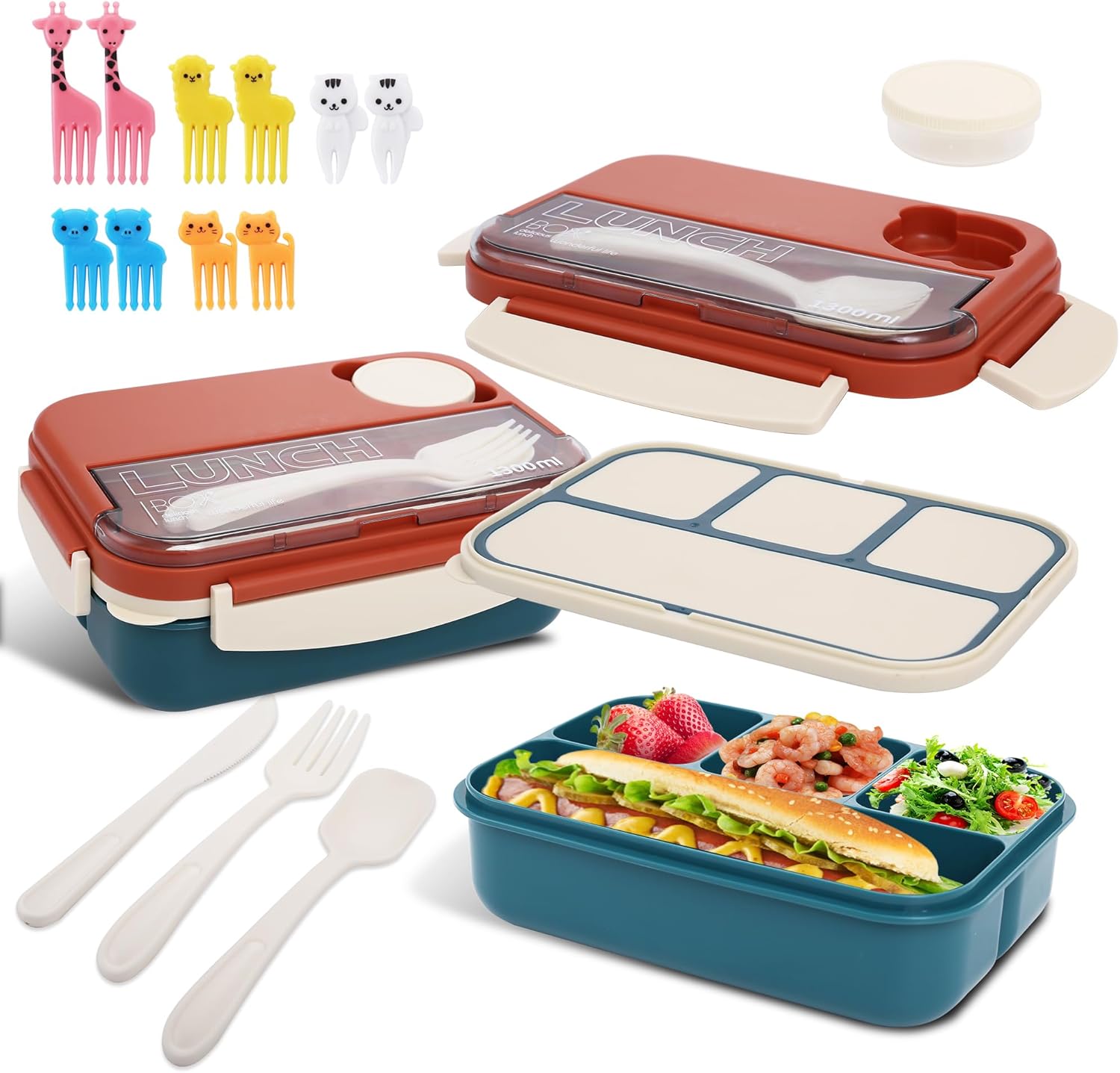 Bento box adult work lunch box, adult container, with 4 compartments ...