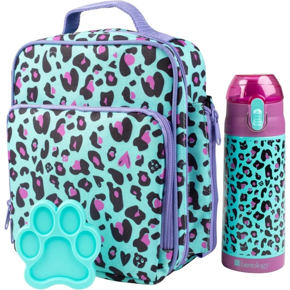 Bentology Kids Lunch Bag Set - Cheetah - w Reusable Hard Paw Print Ice ...