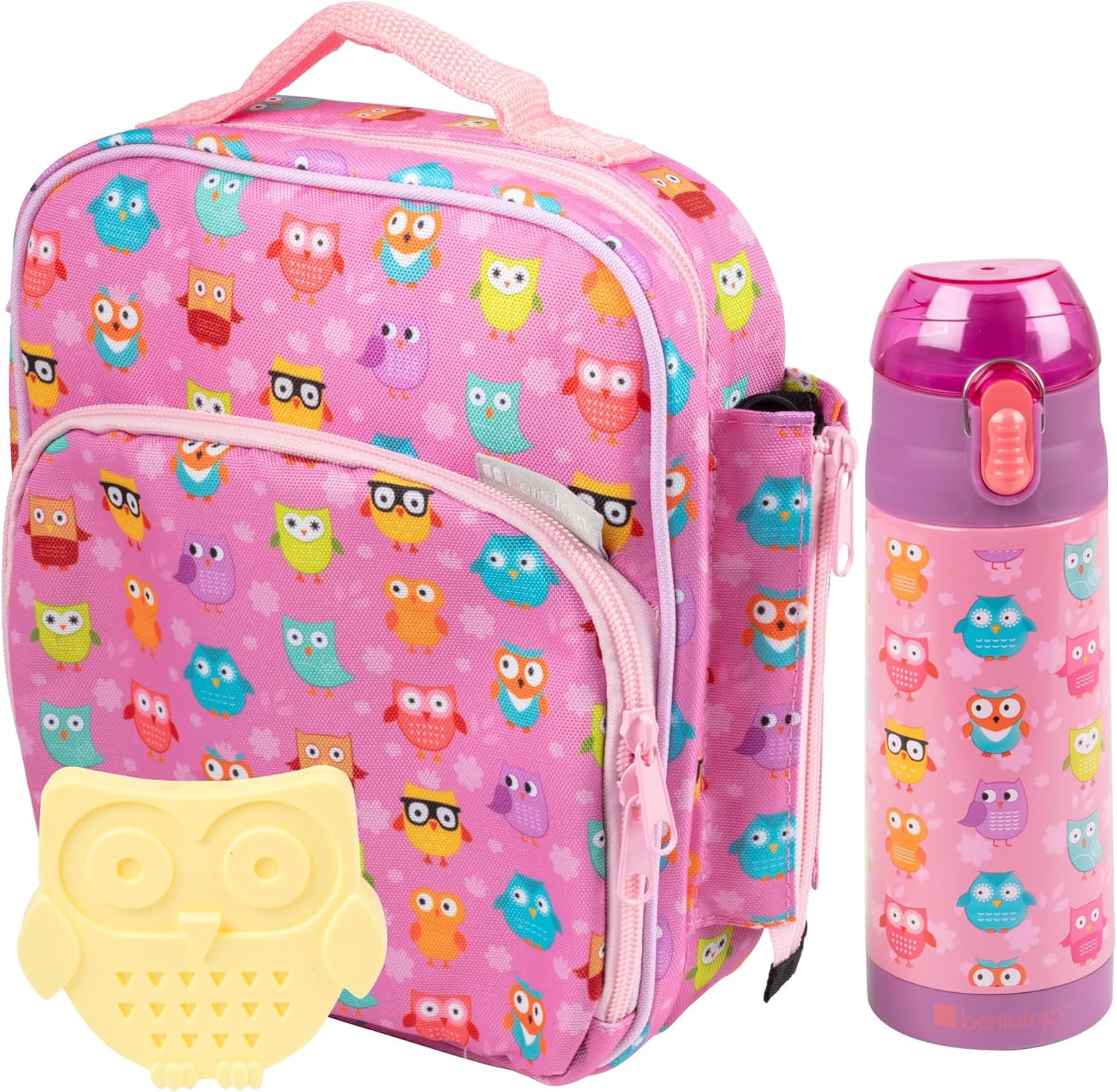 Bentology Kids Lunch Bag Set w Matching Reusable Water Bottle & Hard ...
