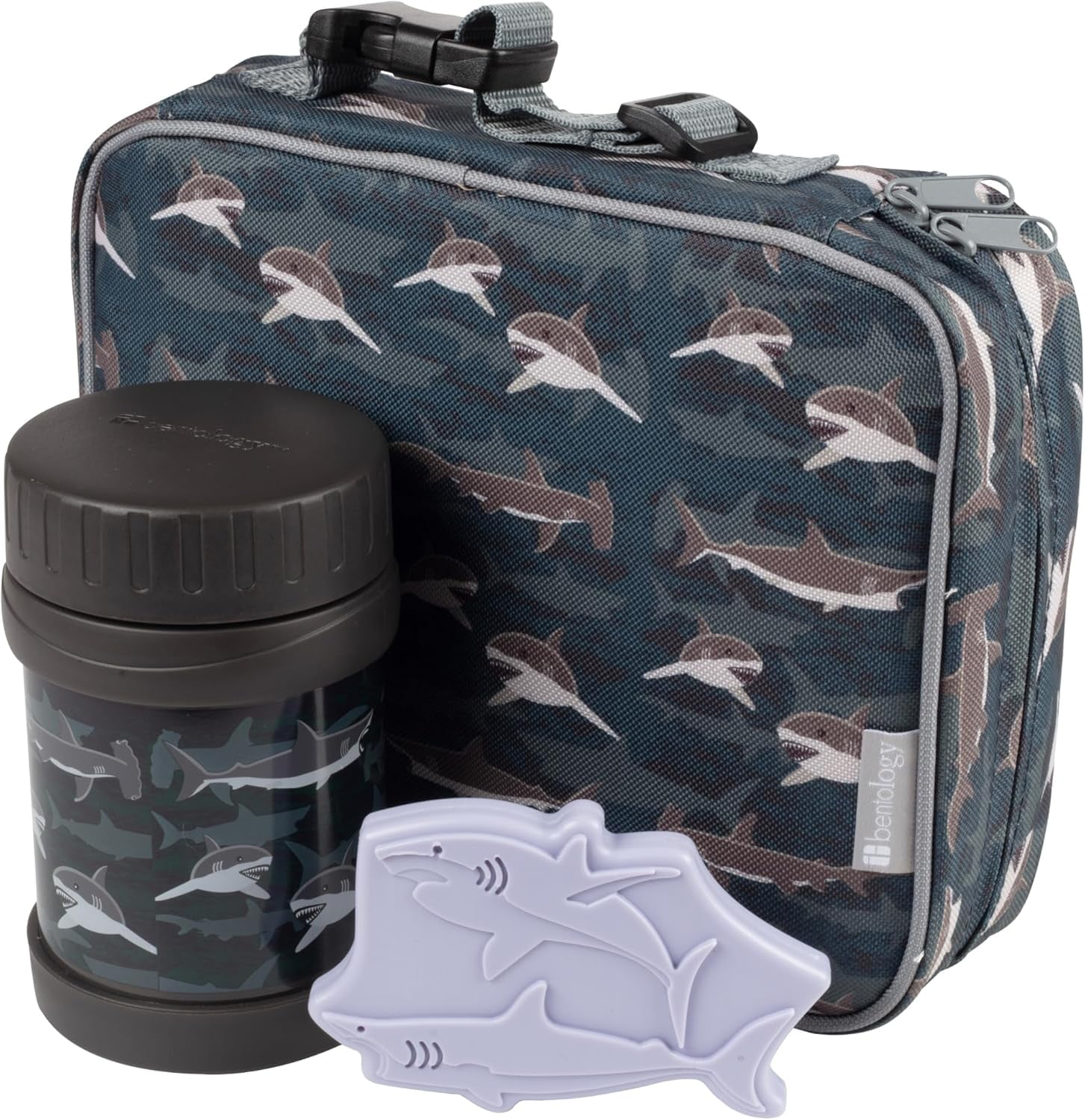 Bentology Kids Lunch Tote Set Shark Blue & Purple-Includes Reusable ...