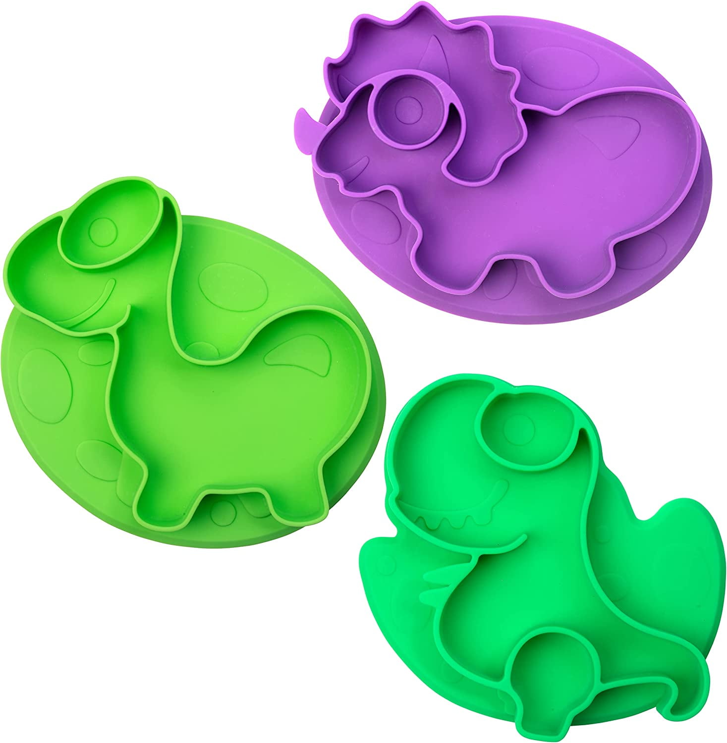 Bentology Silicone Compartment Plates- 3 PK Dinosaurs Set -Divided ...