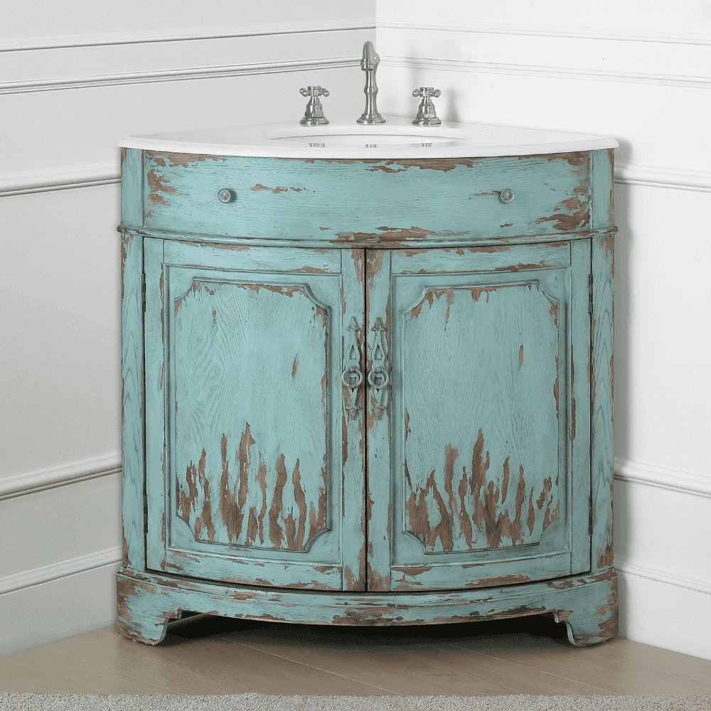Benton Collection 24" Distressed Light Blue Corner Bathroom Vanity with ...