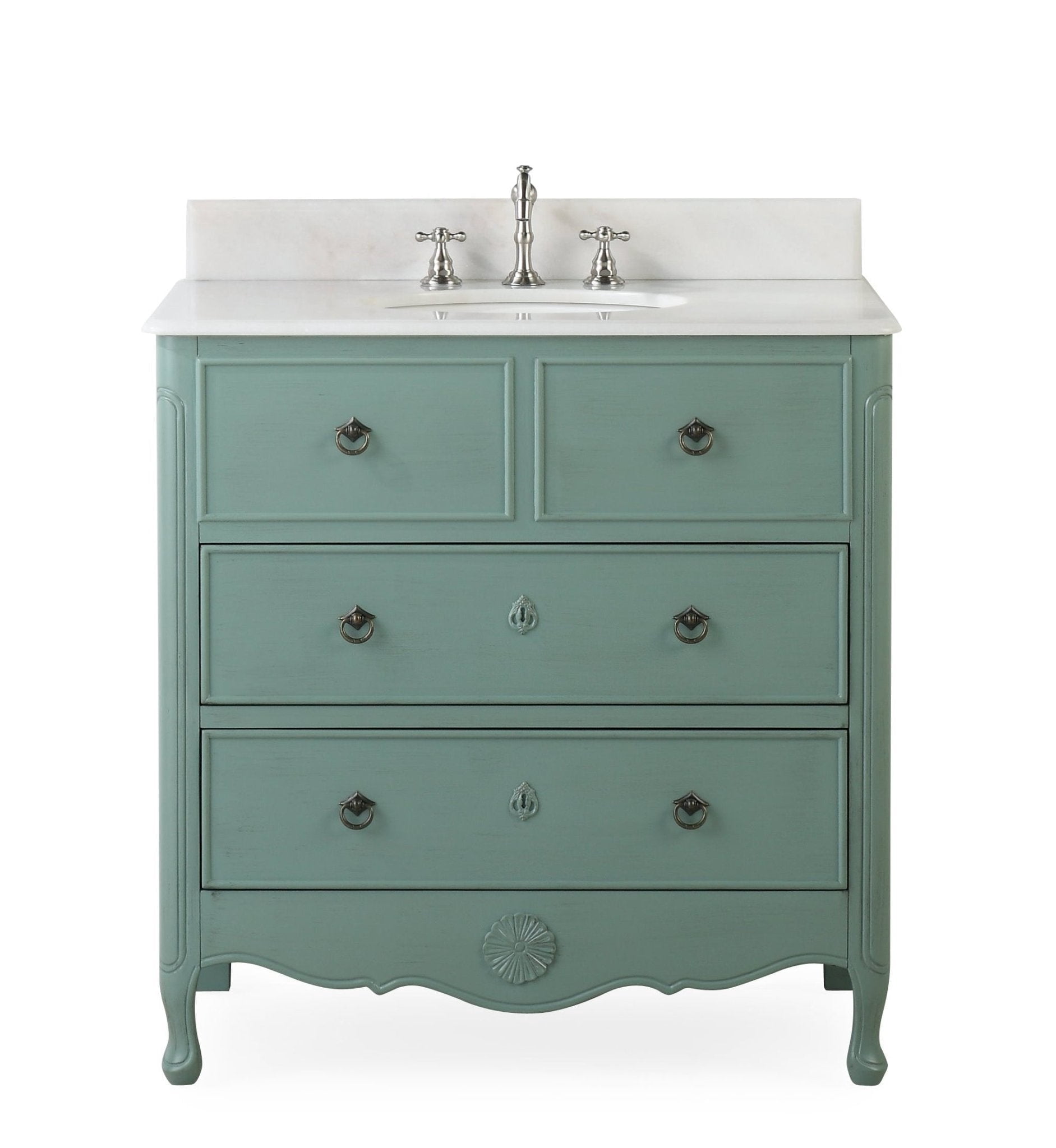 Benton Collection 34" Vintage Blue Cottage Bathroom Vanity with White ...