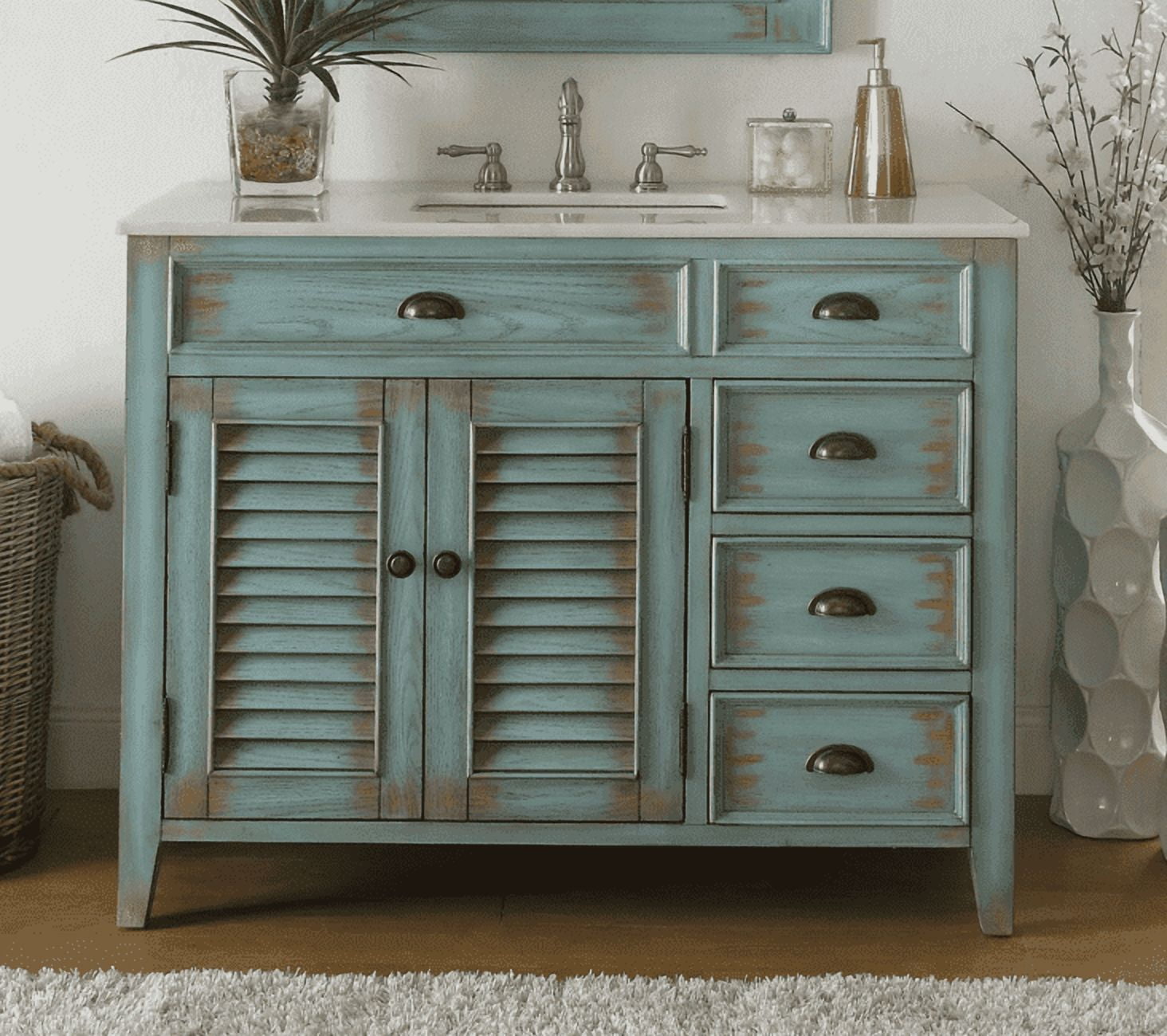 Benton Collection 42" Farmhouse Distressed Blue Bathroom Vanity ...