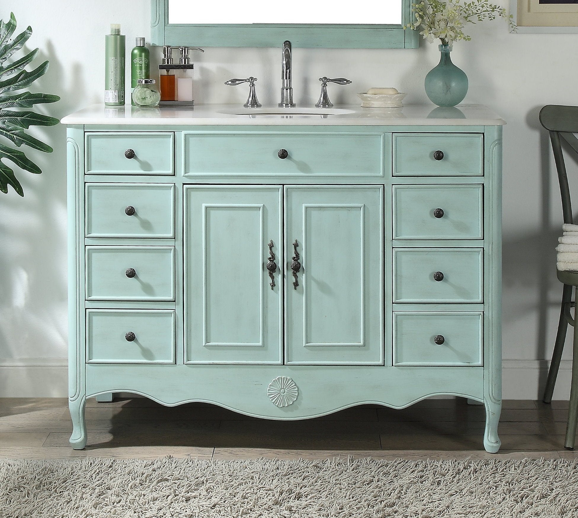 Benton Collection 46" Distressed Light Blue Cottage Bathroom Vanity ...