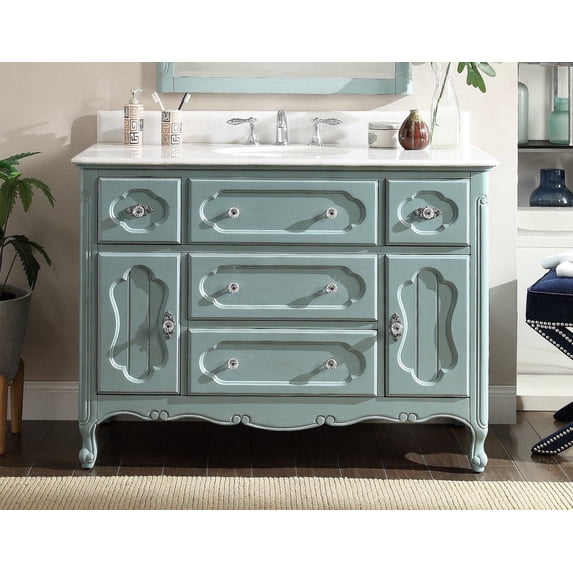 Benton Collection 48" Light Blue Cottage Bathroom Vanity with White ...