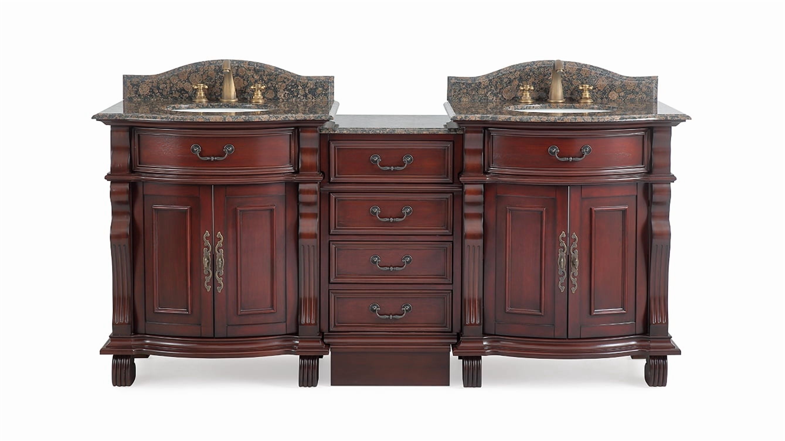 Benton Collection 78" Traditional Cherry Wood Bathroom Vanity with ...