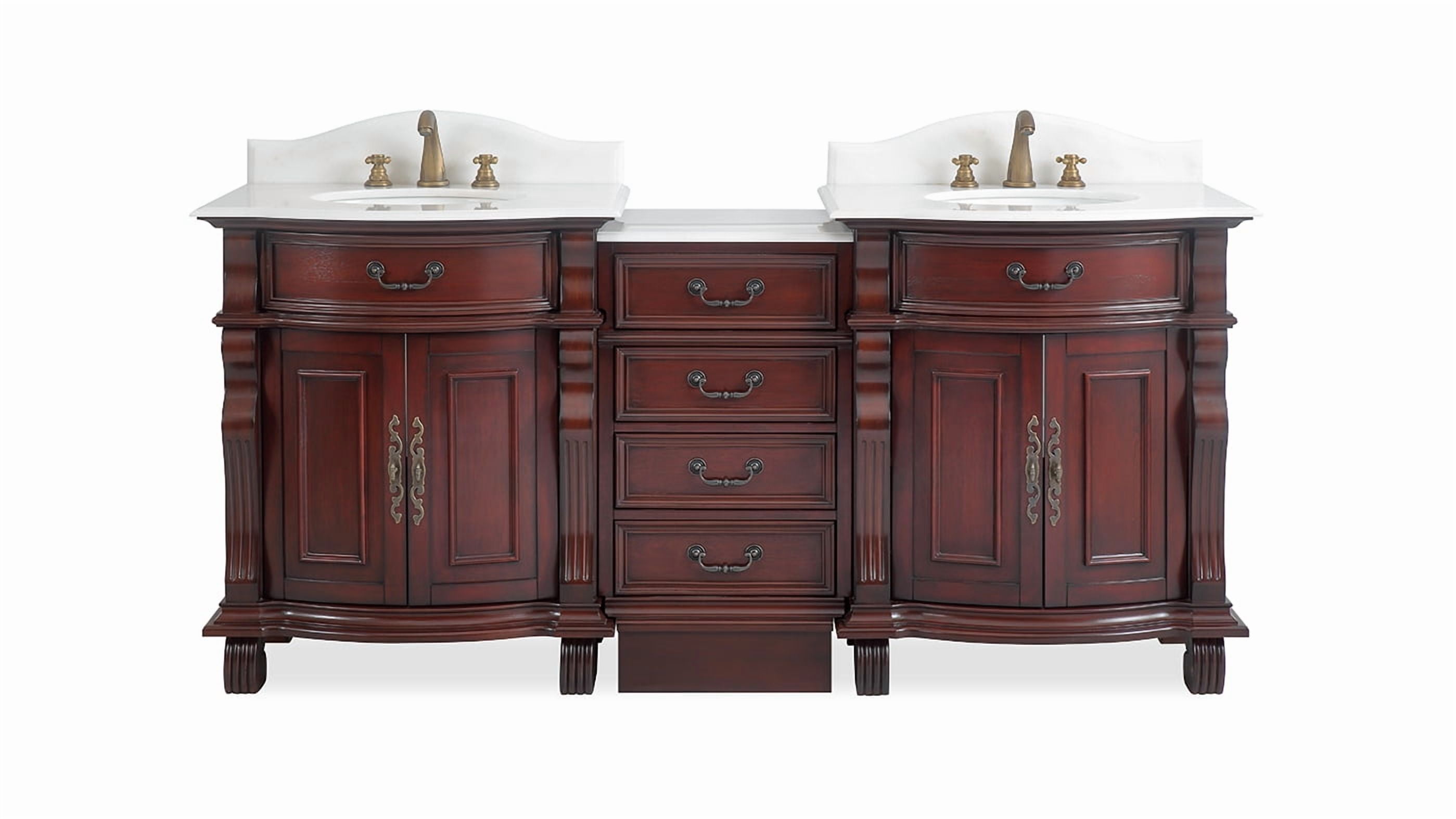 Benton Collection 78" Traditional Cherry Wood Bathroom Vanity with ...