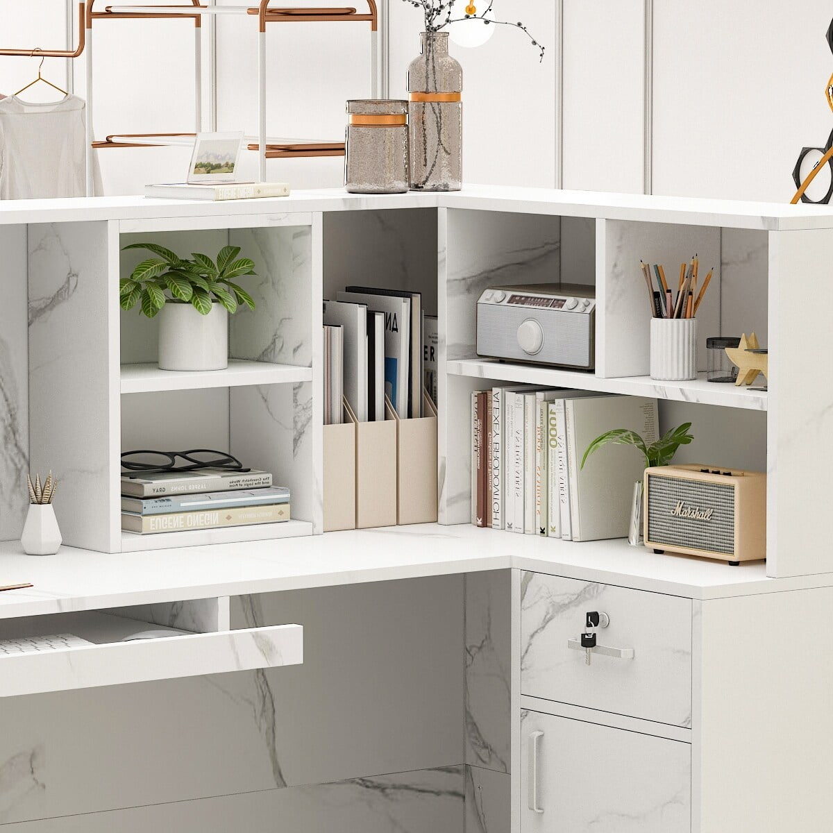 Benton Technology 56" L-Shape Reception Desk - Computer Desk with ...