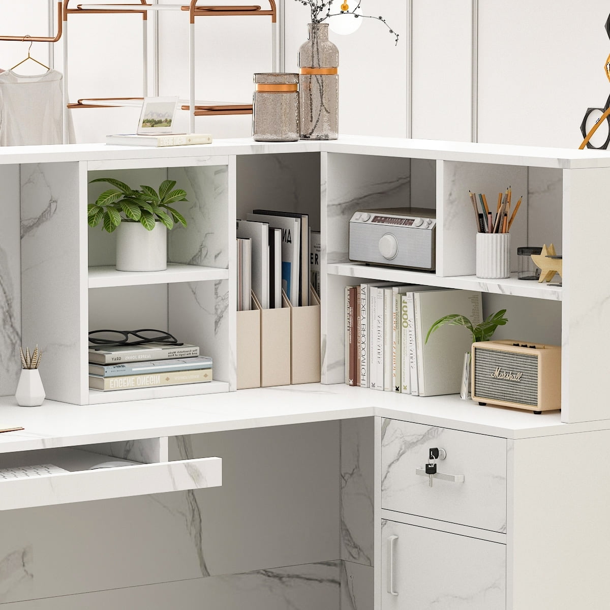 Benton Technology 56" L-Shape Reception Desk - Computer Desk with ...