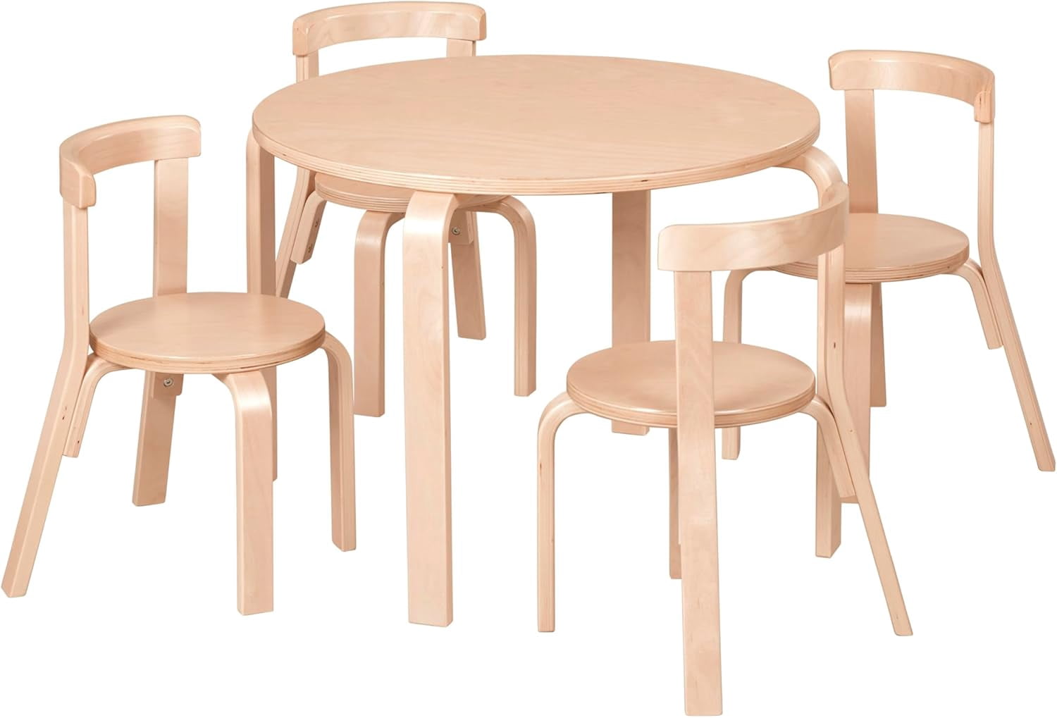 Bentwood Kids Table and Chairs Set - Birch Wood, 5-Piece Toddler ...
