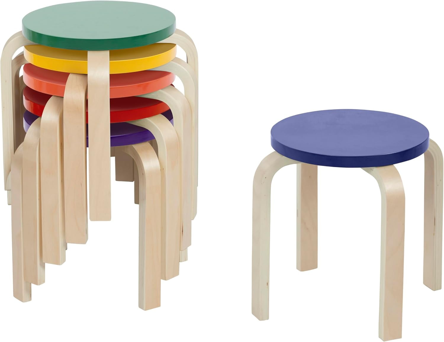 Bentwood Stackable Stools, Classroom Furniture, Assorted, 6-Piece ...