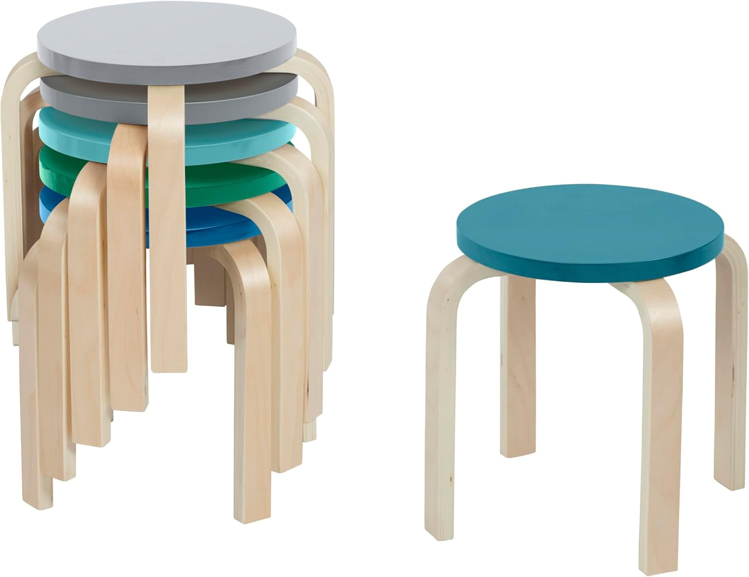 Bentwood Stackable Stools, Classroom Furniture, Contemporary, 6-Piece ...