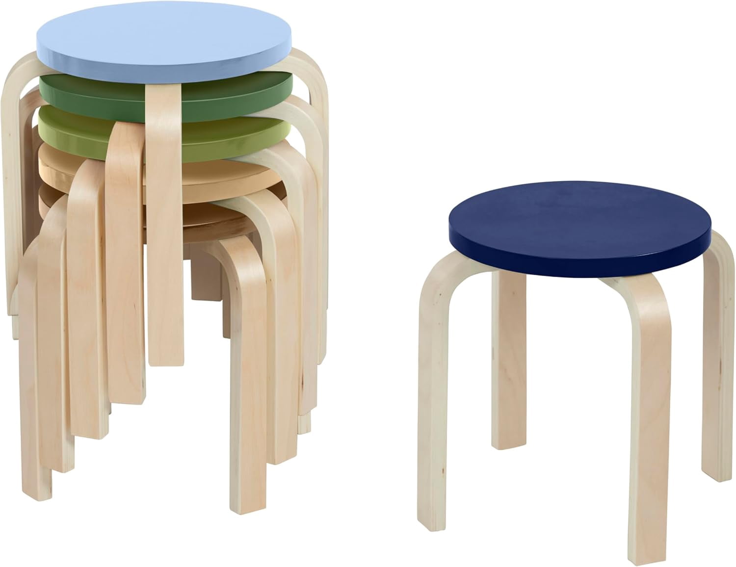 Bentwood Stackable Stools, Classroom Furniture, Earthtone, 6-Piece ...