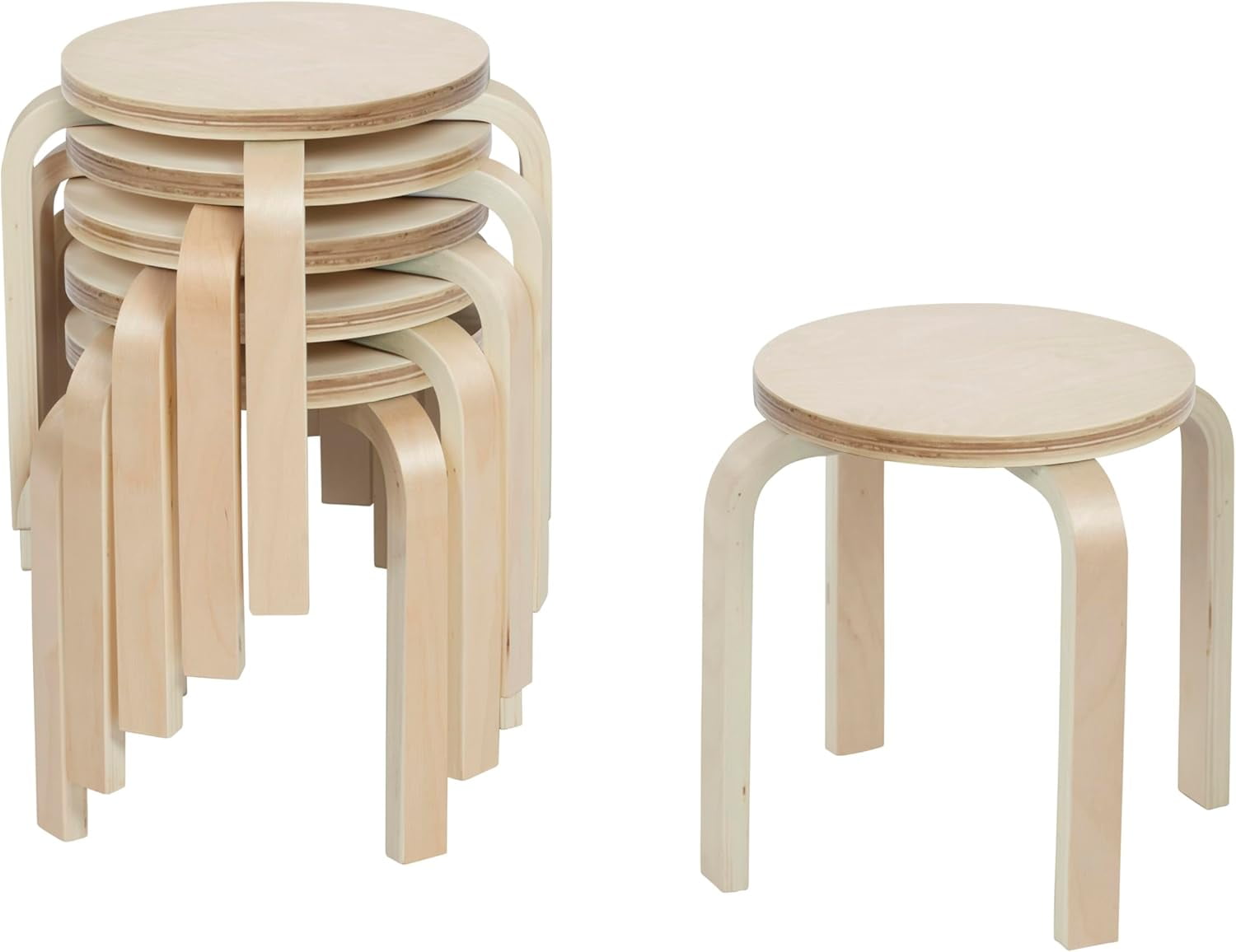 Bentwood Stackable Stools, Classroom Furniture, Natural, 6-Piece ...