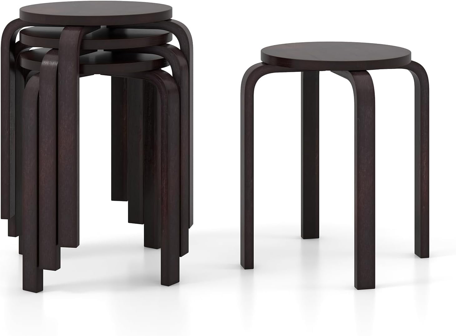 Bentwood Stackable Stools Set of 4, 18" Round Stacking Backless Nesting ...