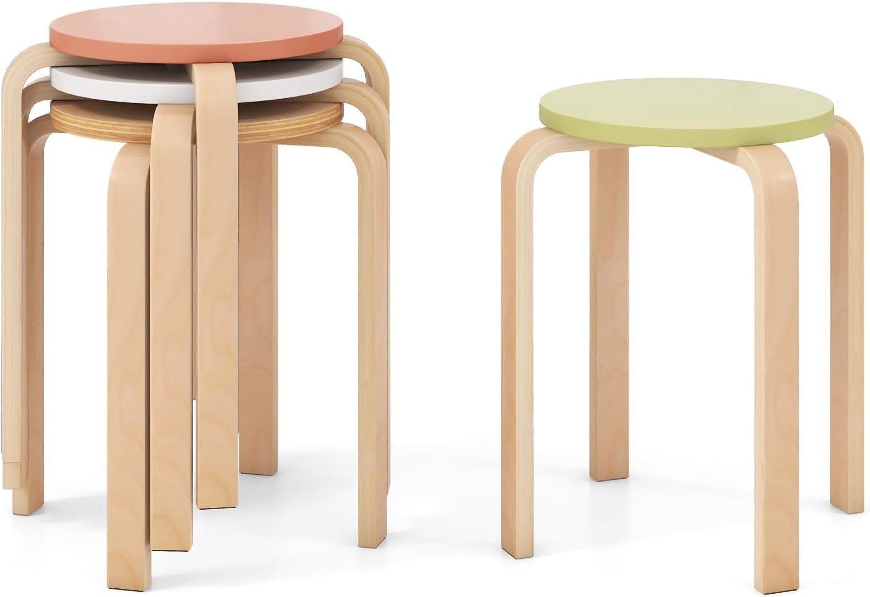 Bentwood Stackable Stools Set of 4, 18" Round Stacking Backless Nesting ...