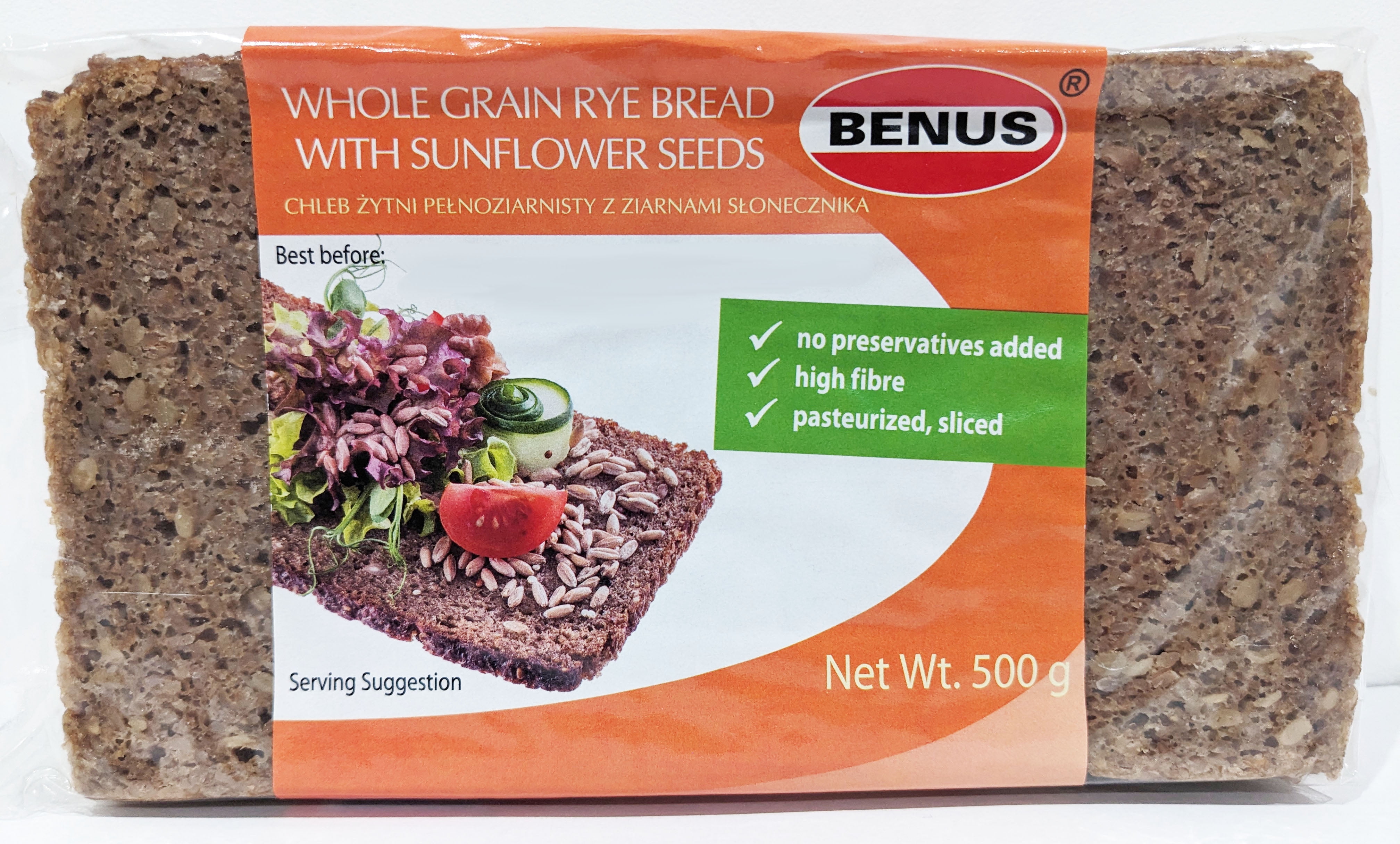Benus Whole Grain Rye Bread with Sunflower Seeds 500g/17.6oz - Walmart.com