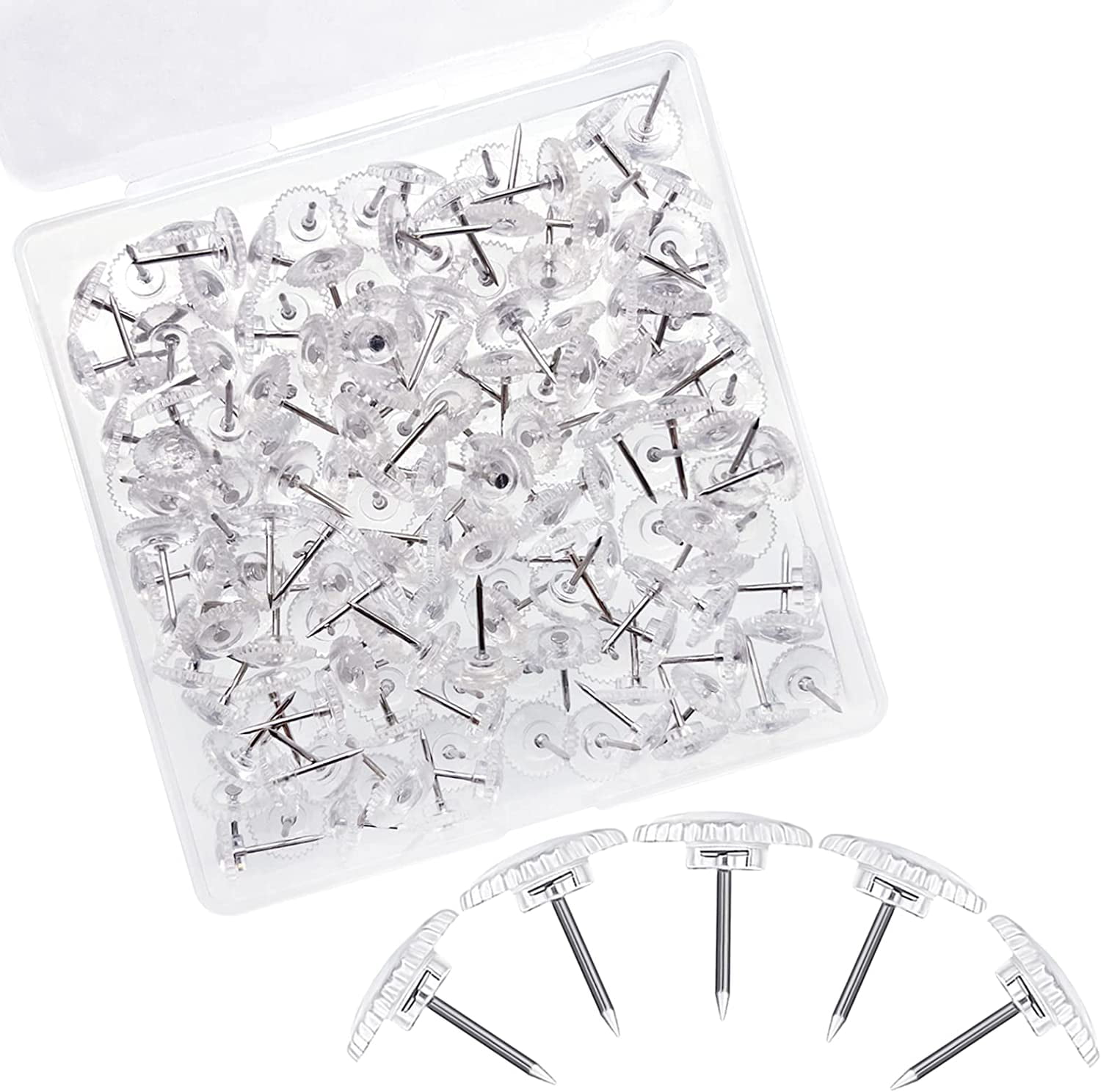 Benvo 200pc Clear Push Pins Thumb Tacks for Maps, Photos, Calendars ...