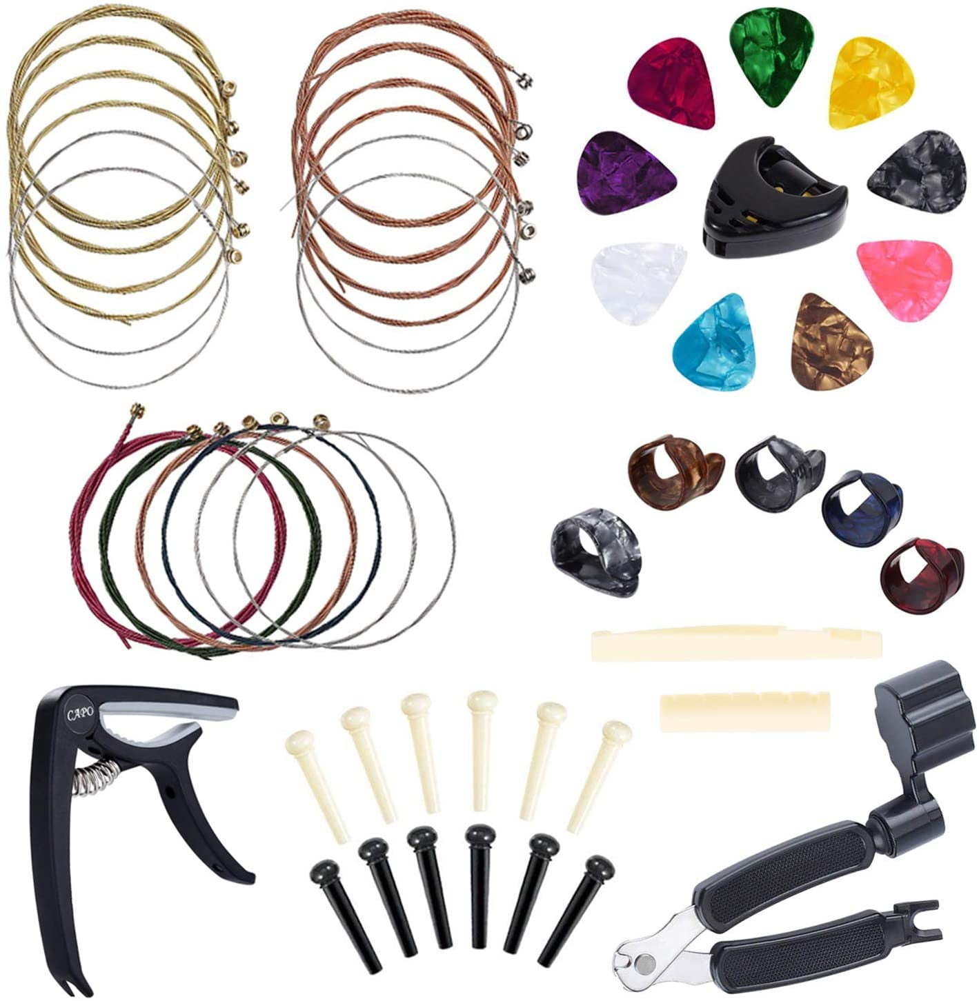 Benvo 49-Piece Guitar Kit: Picks, Capo, Strings, Winder, Pins, Puller ...