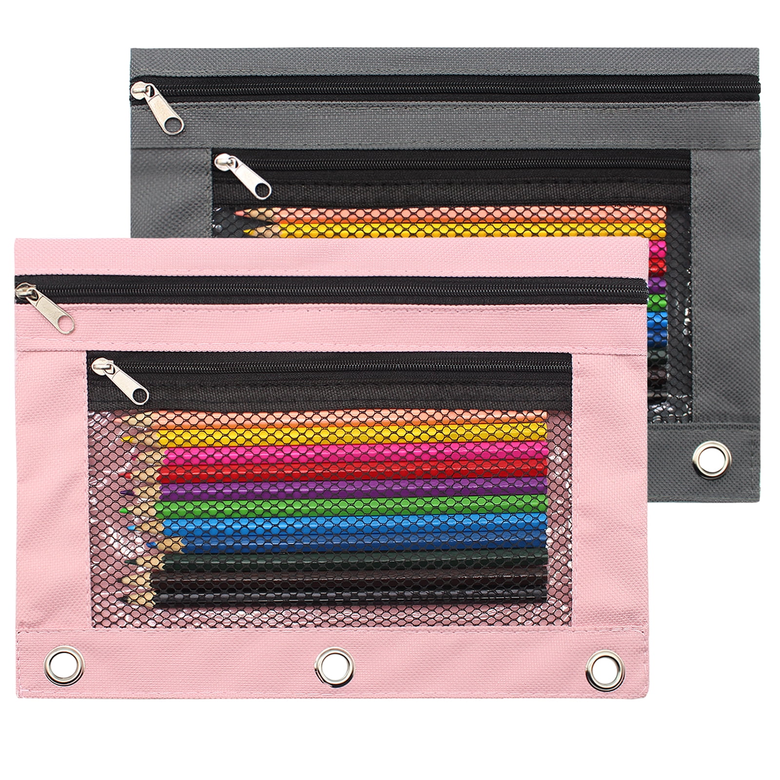 Benvo 3-Ring Binder Large Pencil Pouch, Zippered, Canvas, Set of 2 ...