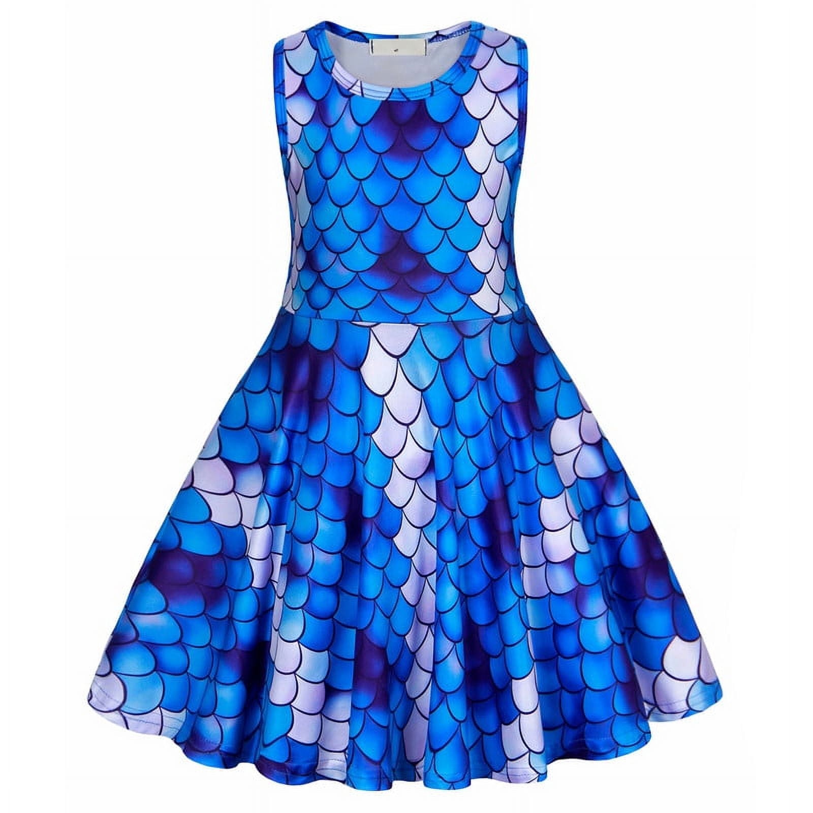 Benylion Girls Mermaid Scale Nightgown 7-8T - Sleeveless Sleep Dress ...