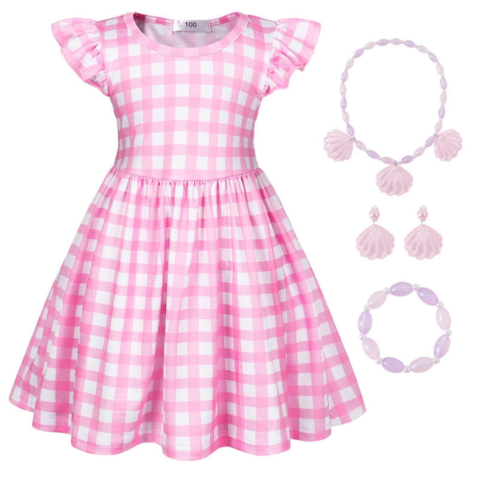 Benylion Girls' Dress Little Girl Pink Plaid Dress Cosplay Party ...