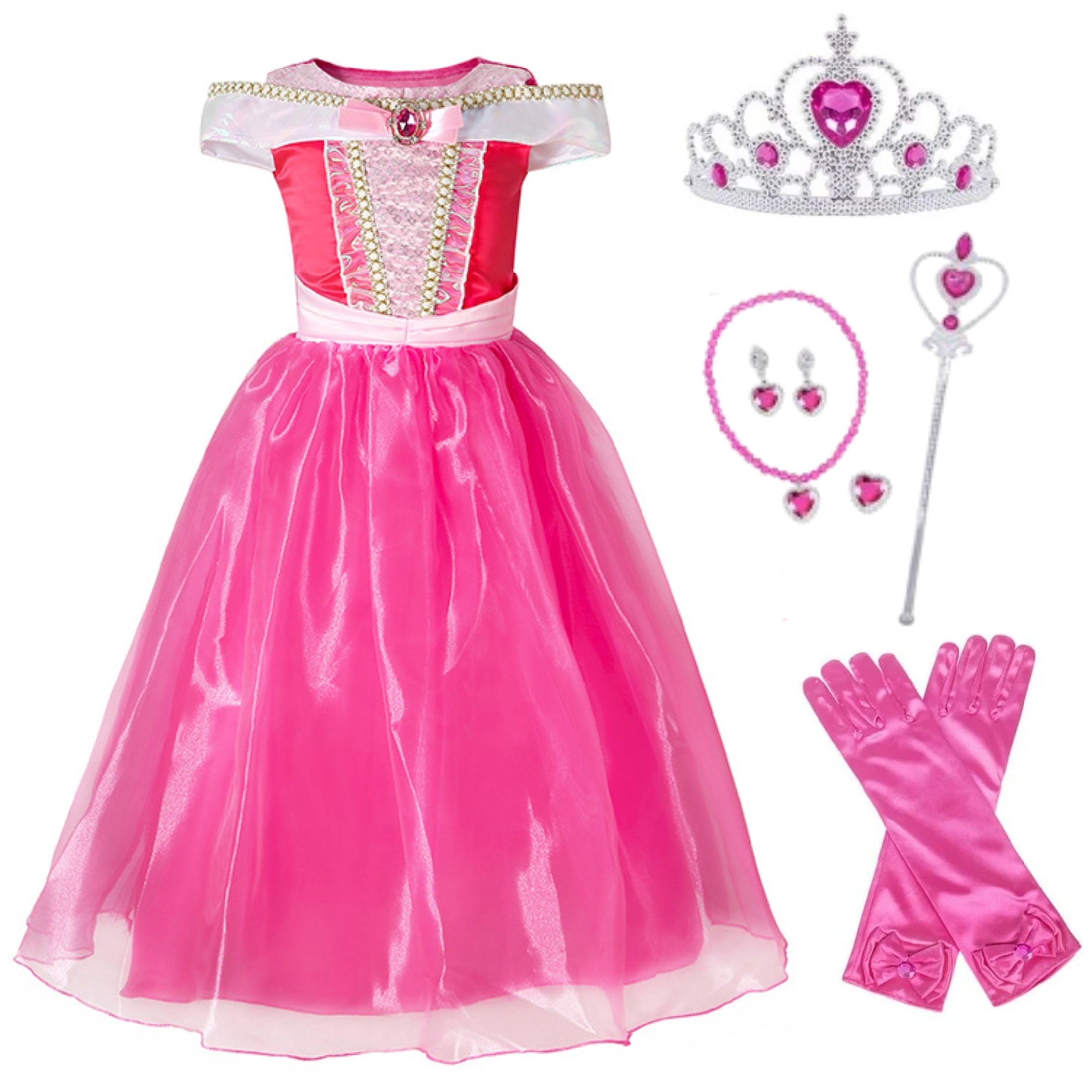 Benylion Girls Princess Aurora Costume 8T - Pink Fairy Tale Party Dress ...