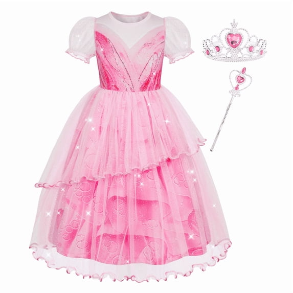 Benylion Good Witch Glinda Costume Pink Princess Dress for Kids 12T ...
