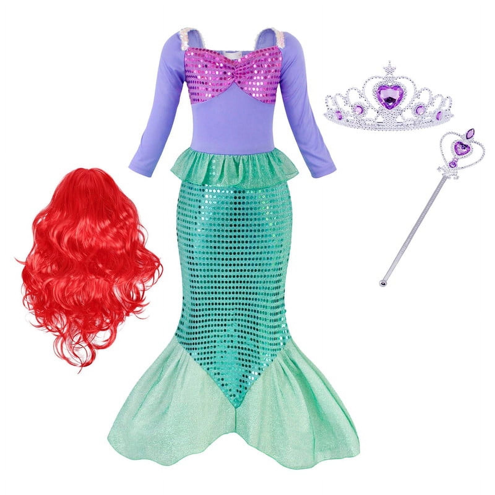 Benylion Mermaid Dress for Girls Ocean Princess Costume with fake hair ...