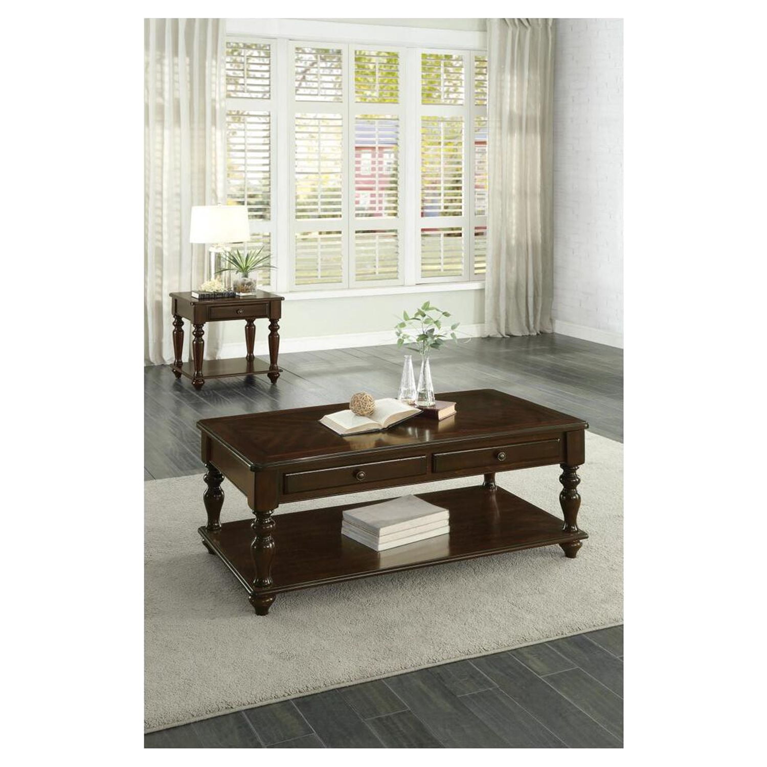 2 Drawer Wooden Cocktail Table With Bottom Shelf, Dark Espresso Brown ...