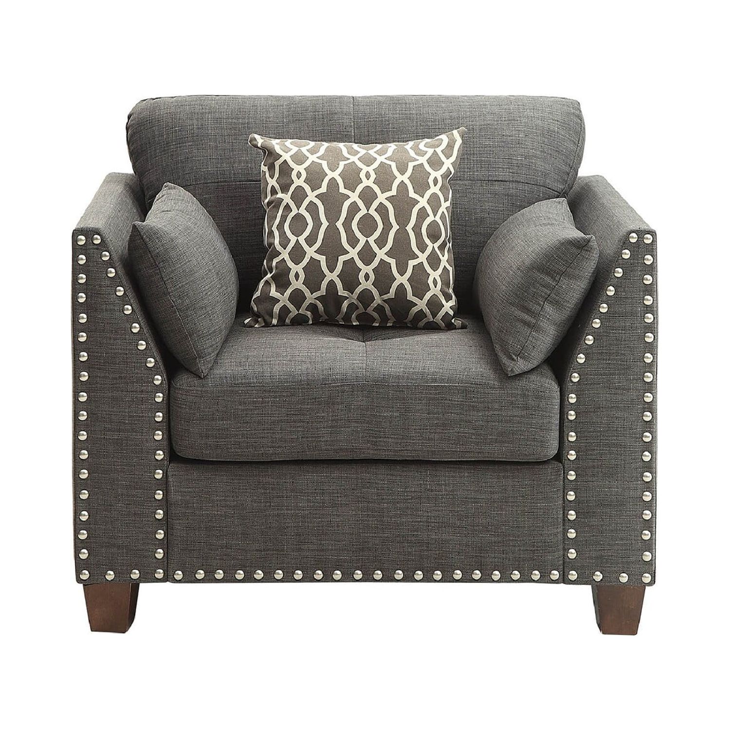 Benzara 34 Inch Wide Nailhead Fabric Upholstered Accent Chair, Gray ...