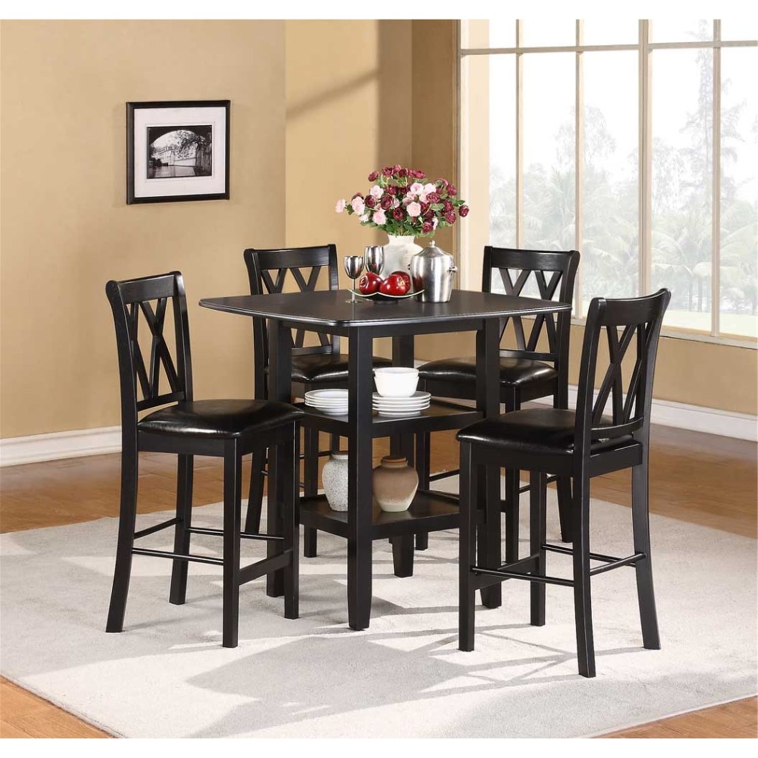 Benzara 5 Piece Wooden CoUnter Height Dining Set, Black - Walmart.com