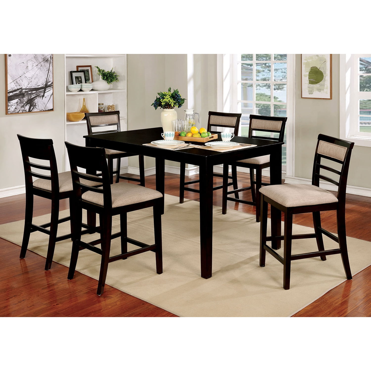 Benzara 7-Piece Wooden Counter Height Table Set-Color:Espresso Brown ...