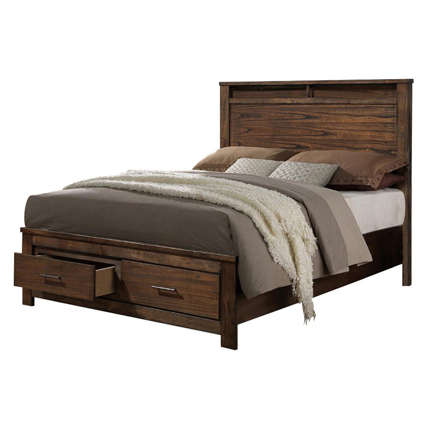 Benzara BM168618 56 x 62 x 82 in. Wooden Queen Size Bed with Display ...