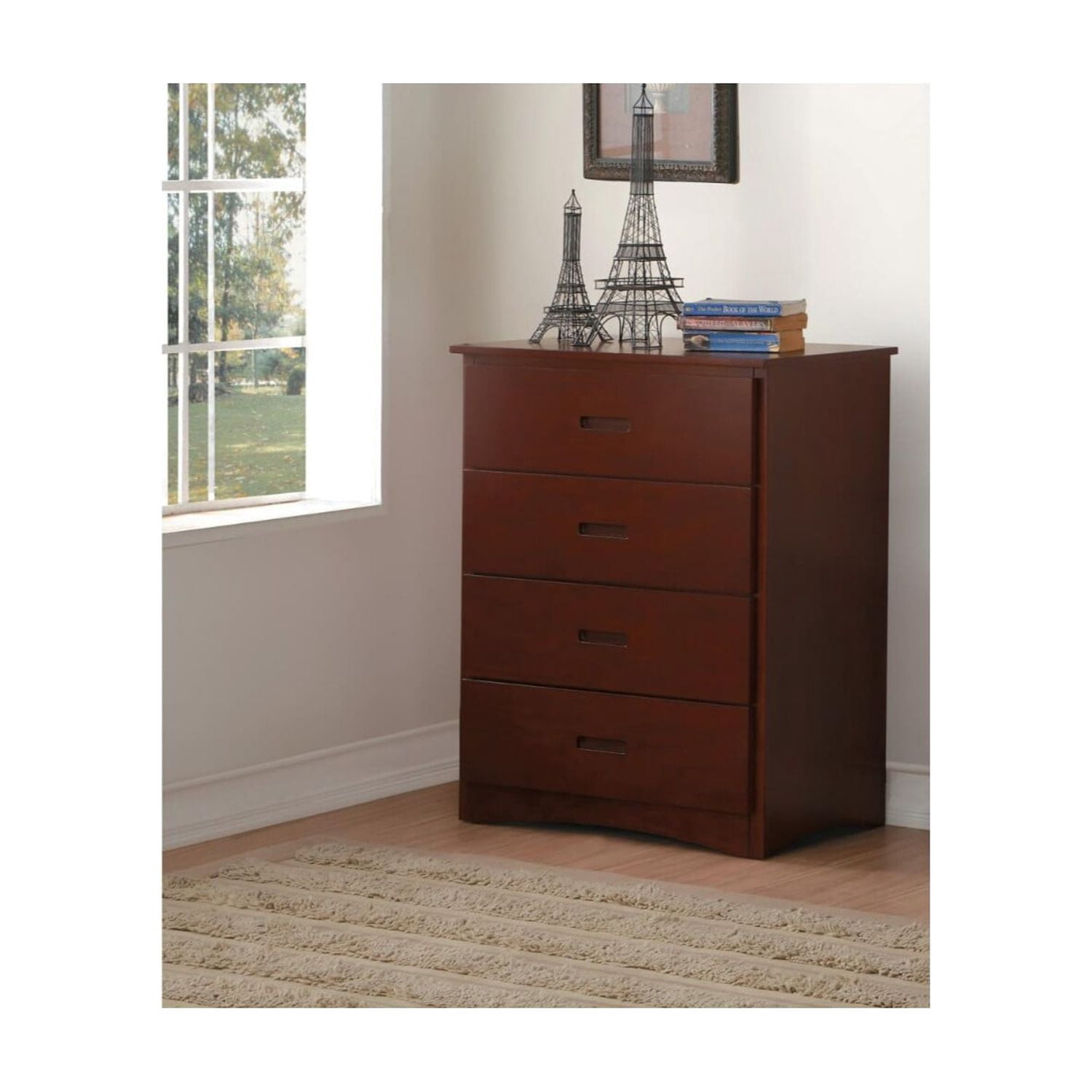 Wooden Chest With 4 Drawers, Dark Cherry Brown - Walmart.com