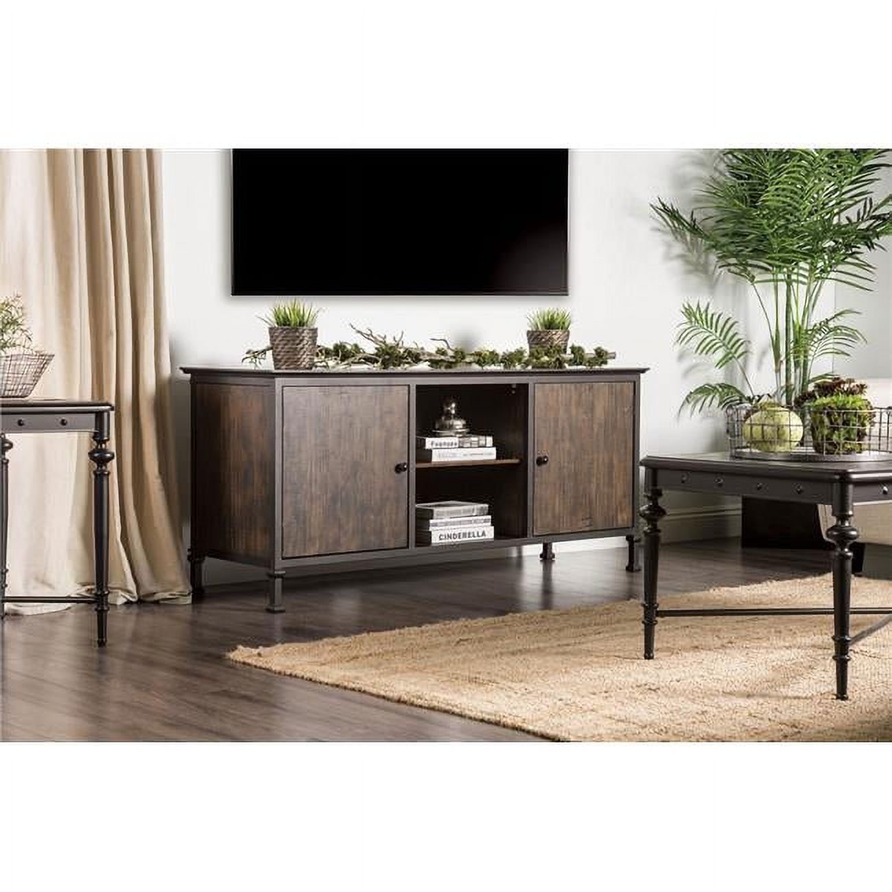 Benzara BM181319 27 x 19 x 60 in. 60 in. Wooden & Metal Frame TV Stand ...