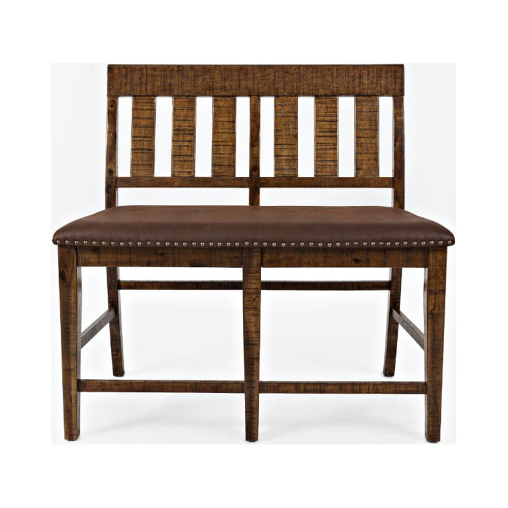 Benzara Wooden Slat back Counter Bench With Upholstered Seat, Brown ...
