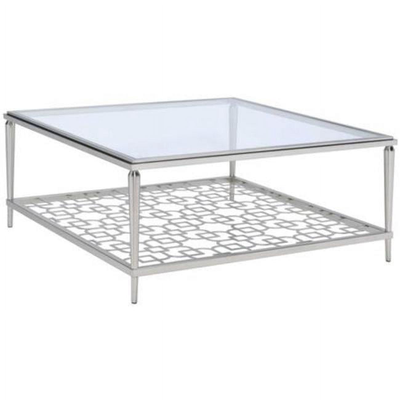 Benzara BM186278 Metal Frame Coffee Table with Glass Top & Geometric ...