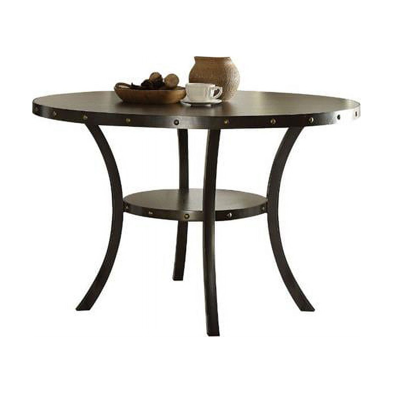 Benzara BM186893 Transitional Round Wooden & Metal Dining Table with ...