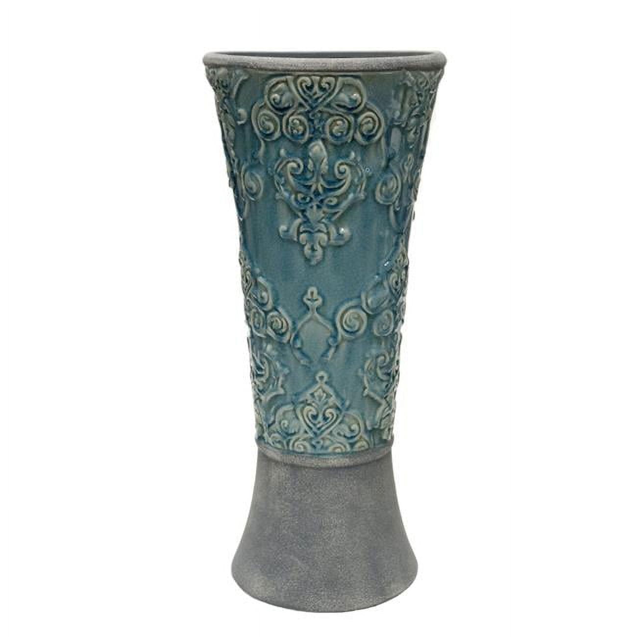 Benzara BM187981 Dual Tone Ceramic Beaker Vase with Embossed Botanical ...