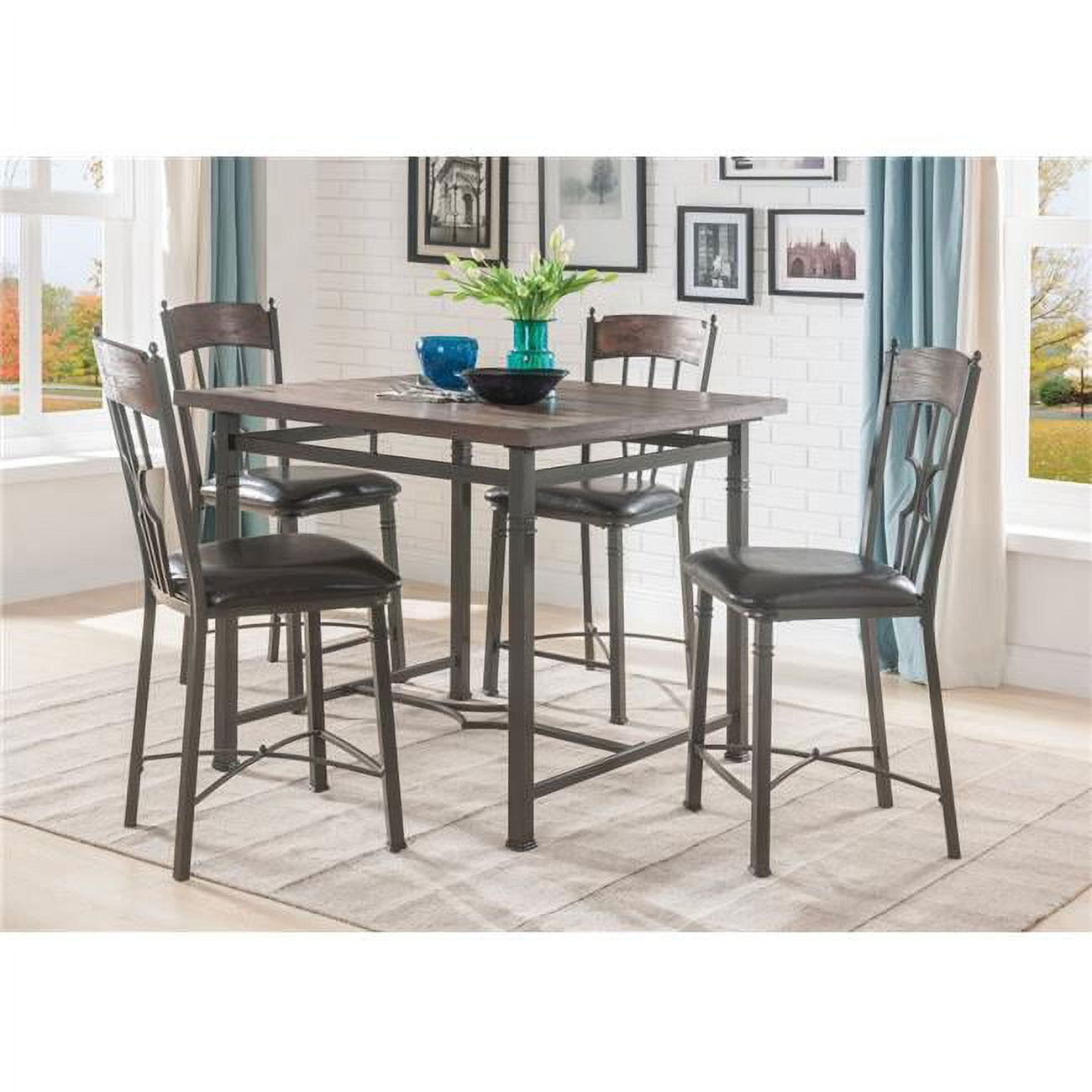 Benzara BM194401 Metal Counter Height Table with Wooden Top & Straight ...