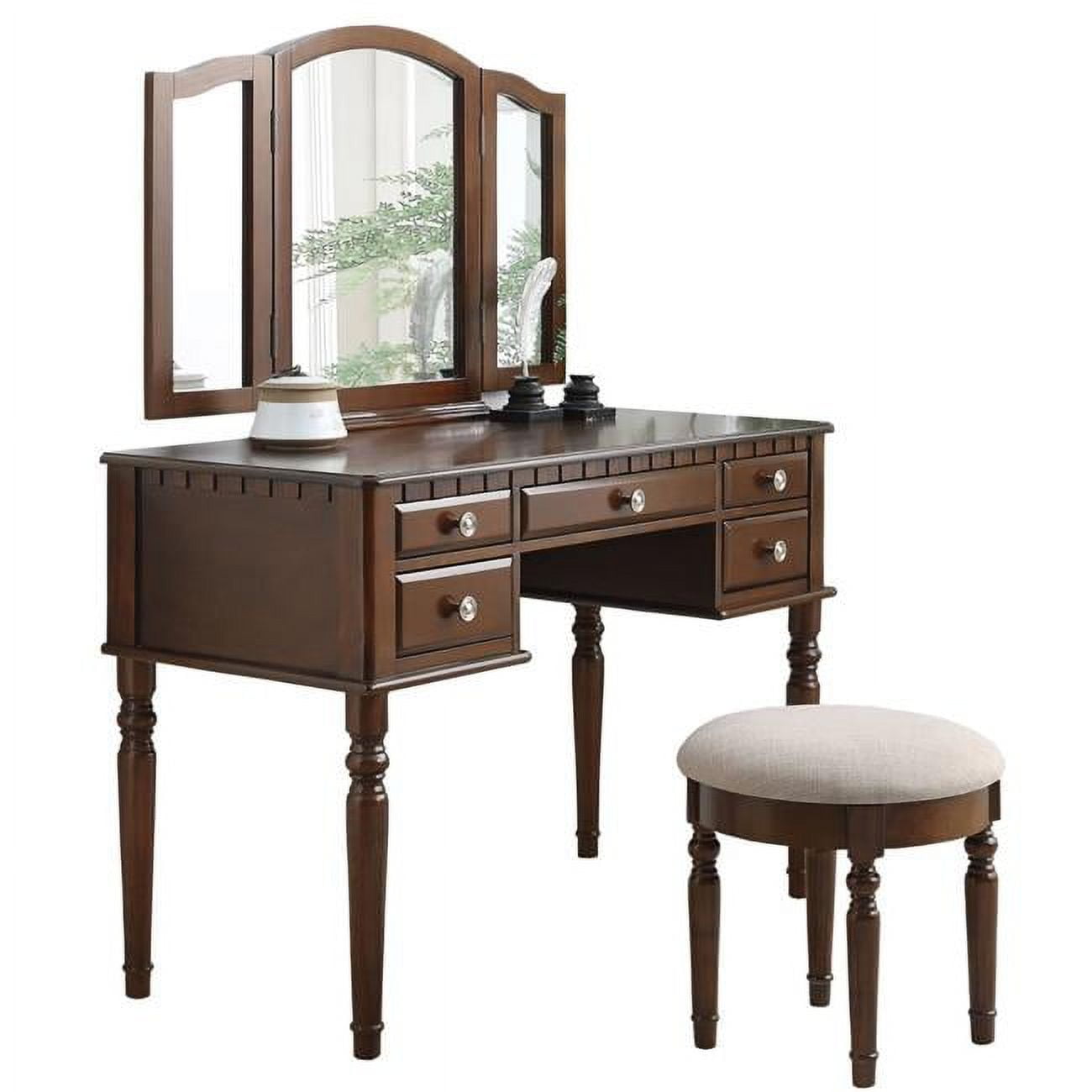 Benzara BM201968 Traditional Wooden Vanity Set with 5 Drawers, Brown ...